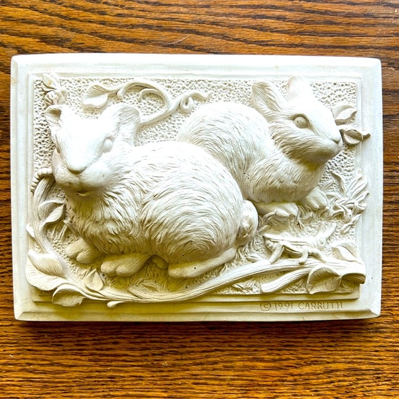 Carruth | Art | Carruth Stone Carving 3d Rabbits Wall Plaque Signed ...